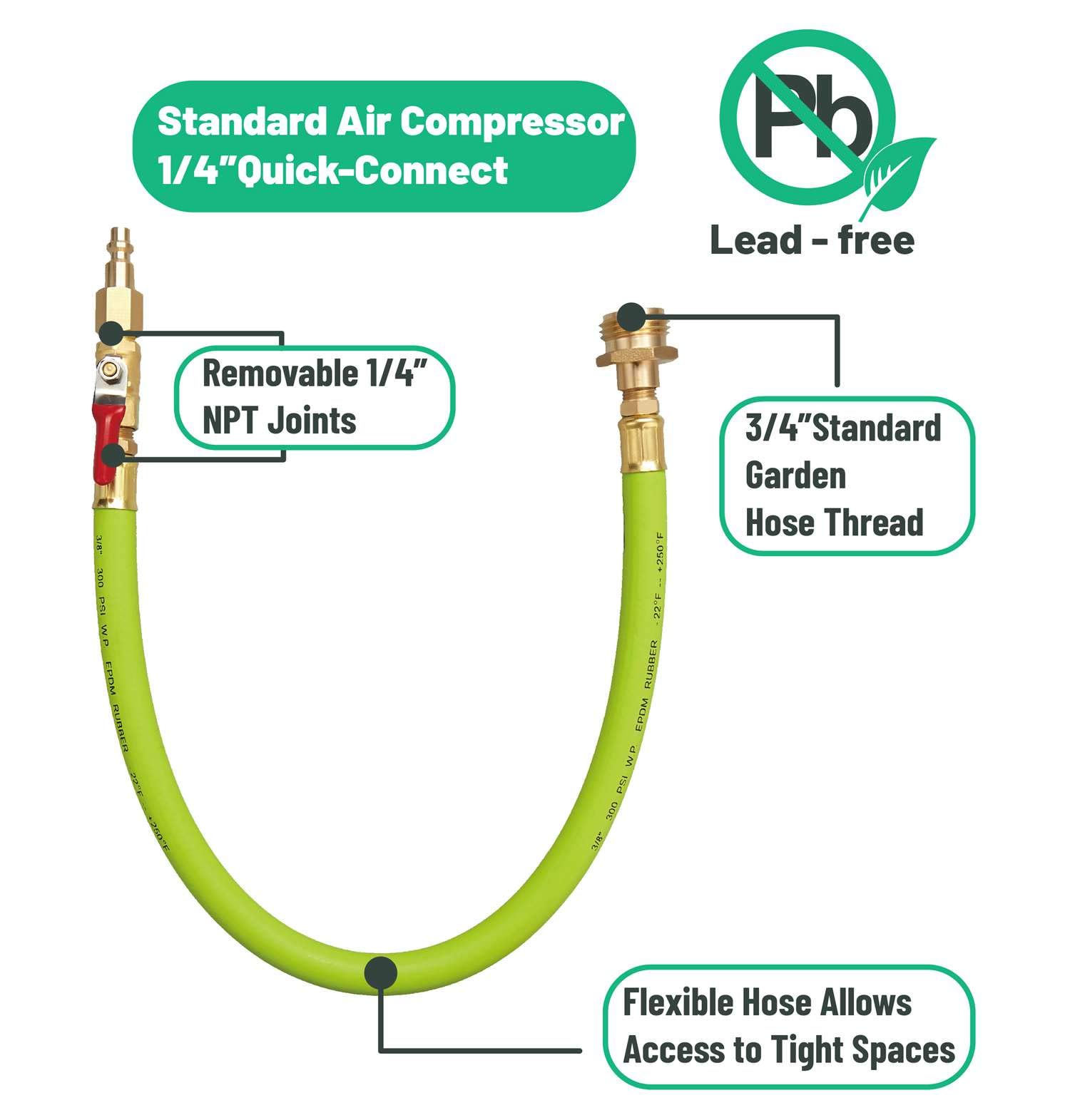 Minimprover Lead -Free Brass 16.9" Winterize Sprinkler System RV Motorhome Boat Camper and Travel Trailer: Air Comp Quick-Connect Plug To 3/4" Garden Hose Faucet Blow Out Adapter Fitting with Valve