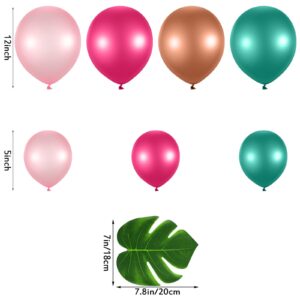 Gejoy 117 Pieces Tropical Balloons Garland Kit, Hawaiian Luau Flamingo Theme Balloon Garland with 12 Palm Leaves, 16.4 ft Balloon Chain and 100 Dot for Wedding Summer Birthday Party Supplies