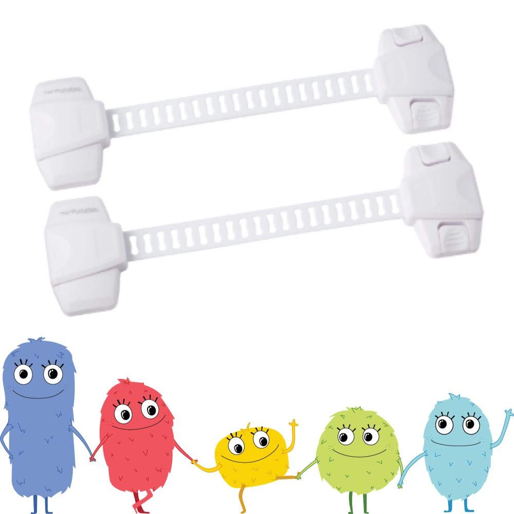 Toddleroo by North States Adjustable Strap Locks | Multifunctional Safety Locks That Work on refrigerators, cabinets, dishwashers, and Other appliances | Baby proofing with Confidence (2-Pack, White)