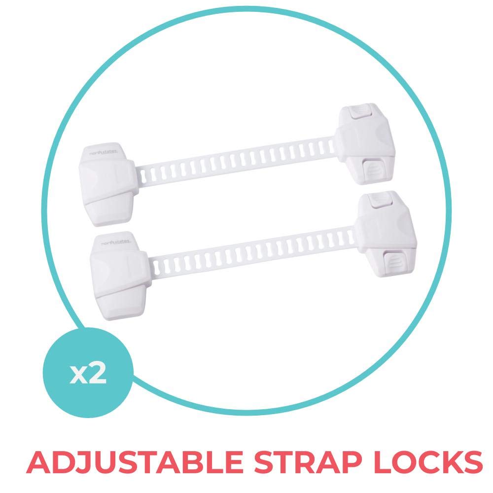 Toddleroo by North States Adjustable Strap Locks | Multifunctional Safety Locks That Work on refrigerators, cabinets, dishwashers, and Other appliances | Baby proofing with Confidence (2-Pack, White)