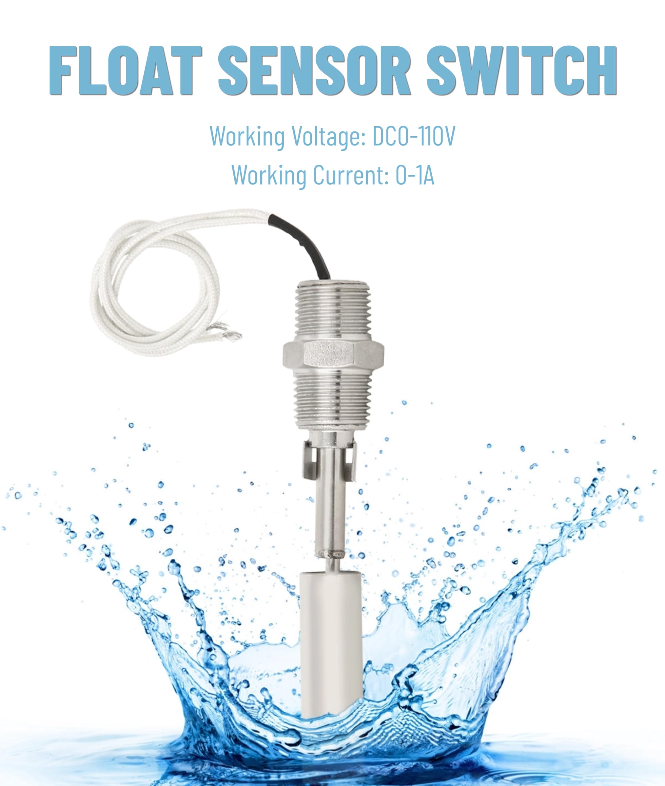 DC0-110V Liquid Water Level Sensor, Sensor Switch, Male Thread 1/2 NPT 304 Stainless Steel, Suitable for Liquids of Different densities, pressures and temperatures