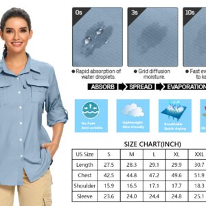 Jessie Kidden Women's UPF 50+ UV Sun Protection Safari Shirt, Long Sleeve Outdoor Cool Quick Dry Fishing Hiking Gardening Shirts (5055 Light Blue M)