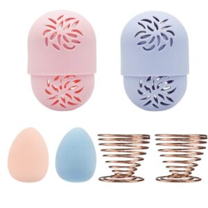 dkaf makeup sponge container set, 2 silicone makeup sponge travel case 2 soft makeup sponge and 2 makeup sponge drying holder, easy to carry