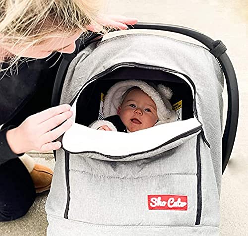 Sho Cute - Winter Baby Car Seat Cover for Boys Girls | Polar Fleece Newborn Cozy Carrier Covers I Warm Infant Carseat Canopy for Babies | Perfect for Cold Weather of Spring Fall and Winter | Soft Grey