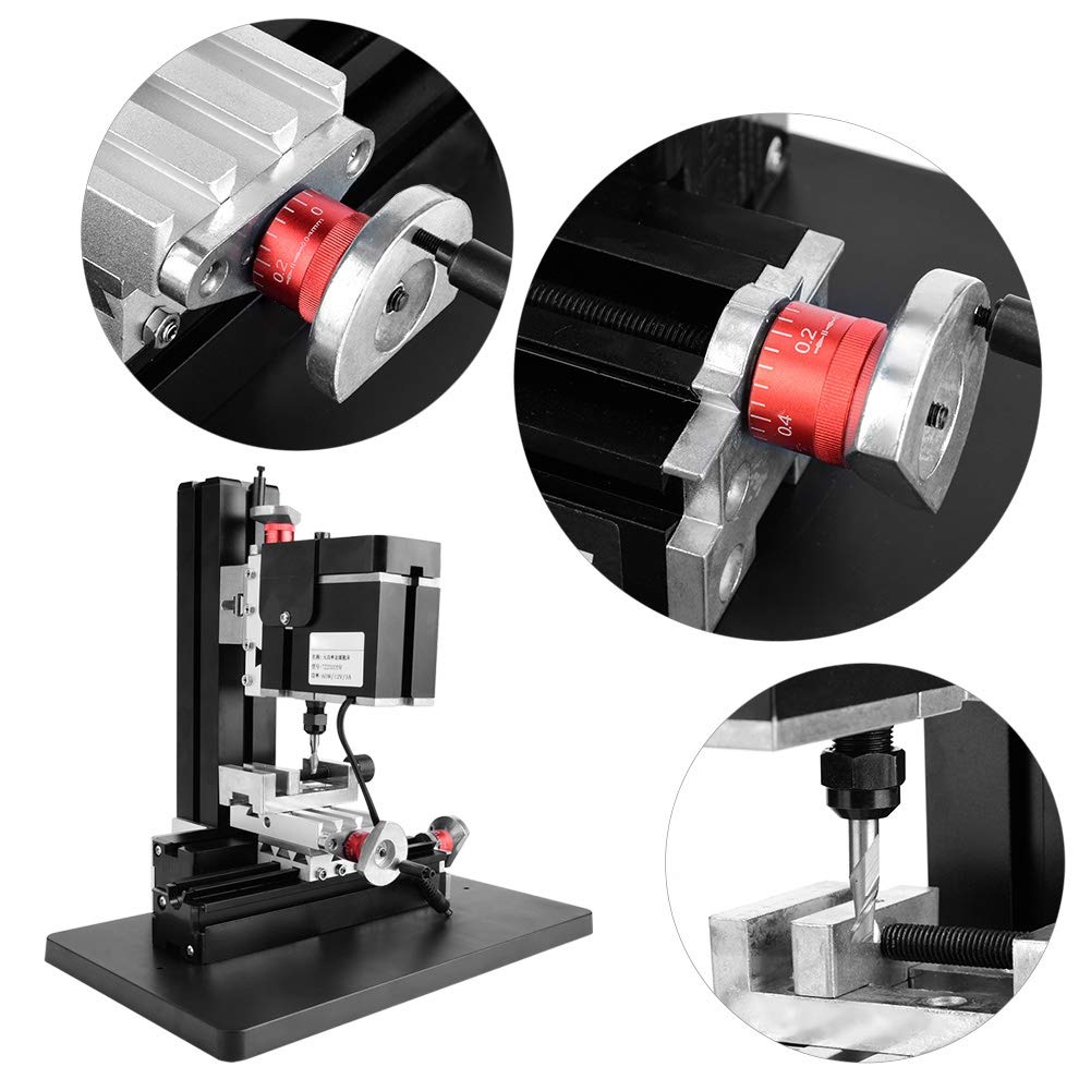 Lathe Tools 60W 12000RPM Mini Metal Lathe DIY Miniature Milling Machine 100-240V Lignin Plastic Soft Metal Gold Silver Copper Aluminum Acrylic Plastic,Small Drilling and Milling