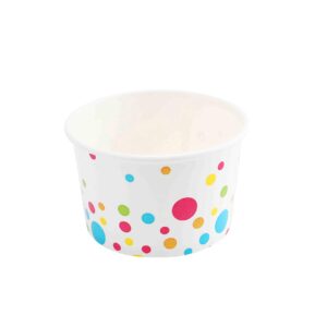 GSM Brands Paper Ice Cream Cups (Polka Dots Design) - 100-Count - 8 oz Disposable Dessert Bowls for Hot or Cold Food, 8-Ounce Party Supplies Treat Cups for Sundae, Frozen Yogurt, Soup, White