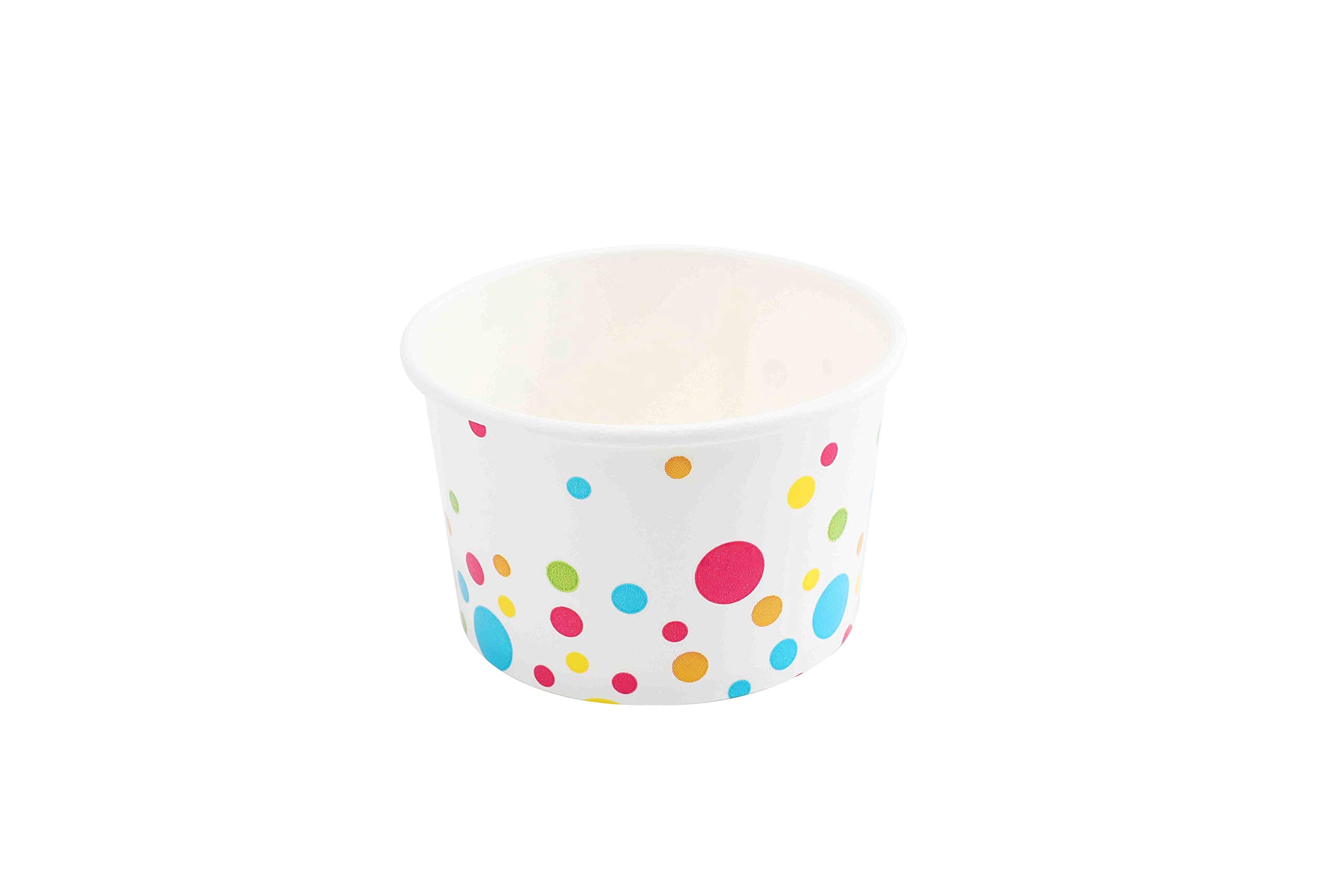 GSM Brands Paper Ice Cream Cups (Polka Dots Design) - 100-Count - 8 oz Disposable Dessert Bowls for Hot or Cold Food, 8-Ounce Party Supplies Treat Cups for Sundae, Frozen Yogurt, Soup, White