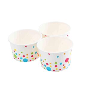 GSM Brands Paper Ice Cream Cups (Polka Dots Design) - 100-Count - 8 oz Disposable Dessert Bowls for Hot or Cold Food, 8-Ounce Party Supplies Treat Cups for Sundae, Frozen Yogurt, Soup, White