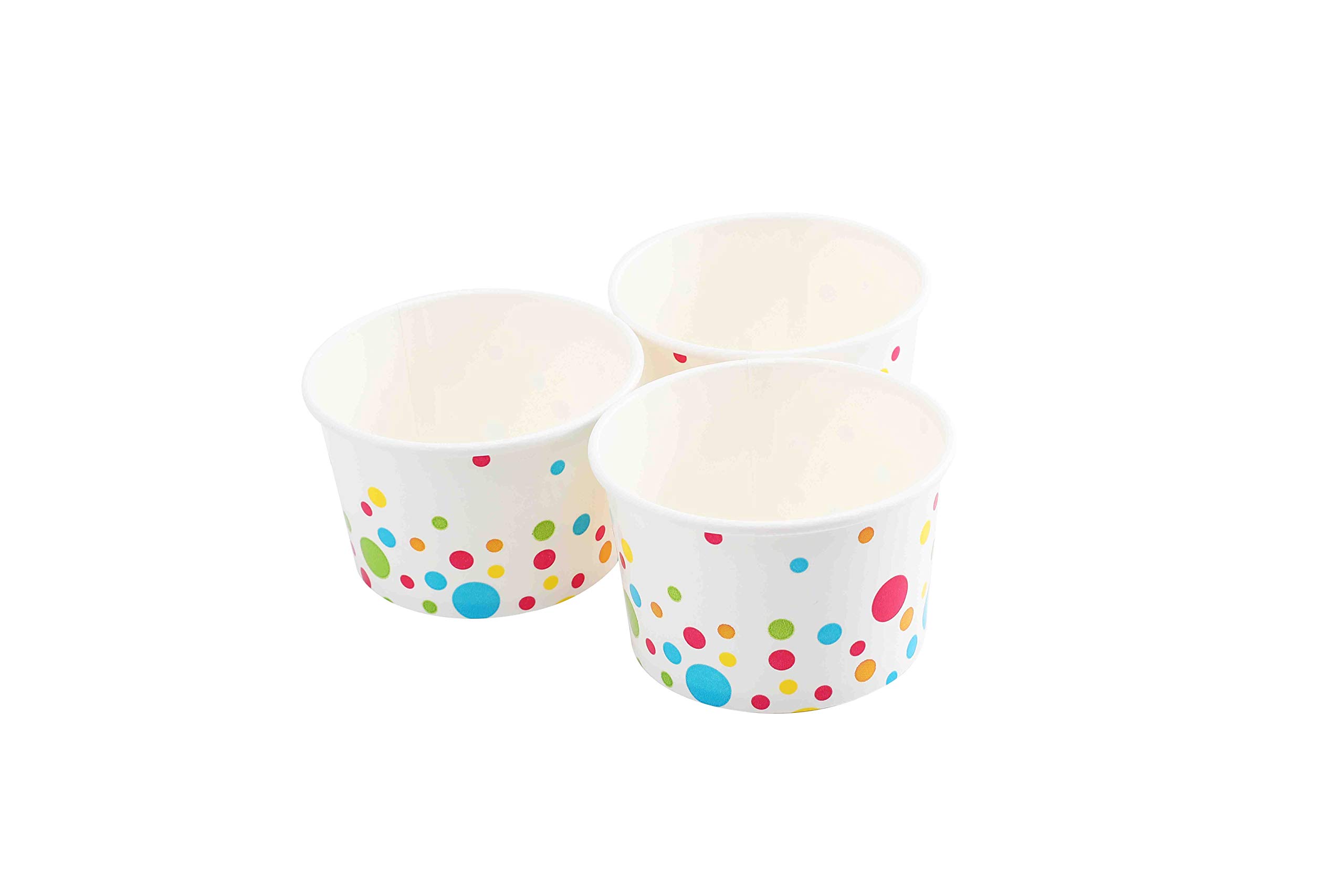 GSM Brands Paper Ice Cream Cups (Polka Dots Design) - 100-Count - 8 oz Disposable Dessert Bowls for Hot or Cold Food, 8-Ounce Party Supplies Treat Cups for Sundae, Frozen Yogurt, Soup, White