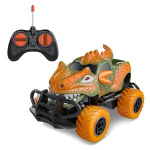 slhfpx rc toys for 4-5 year old boys dinosaur remote control cars, mini dino cars for kids toys age 3-6 rc race trucks, 2021 monster truck for toddlers birthday gifts (orange)