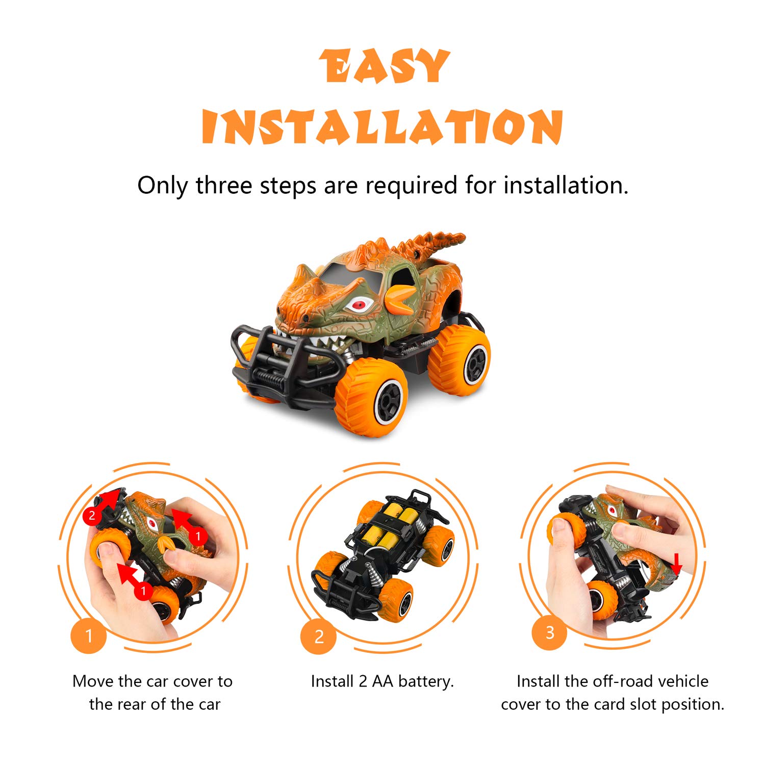 SLHFPX RC Toys for 4-5 Year Old Boys Dinosaur Remote Control Cars, Mini Dino Cars for Kids Toys Age 3-6 RC Race Trucks, 2021 Monster Truck for Toddlers Birthday Gifts (Orange)