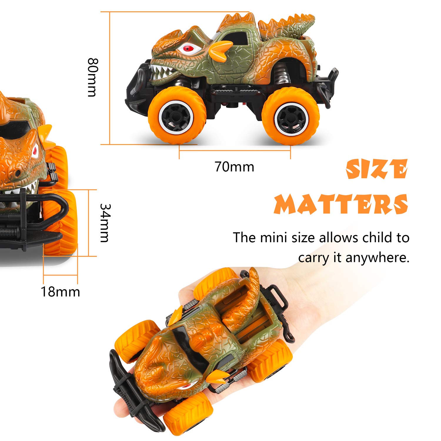 SLHFPX RC Toys for 4-5 Year Old Boys Dinosaur Remote Control Cars, Mini Dino Cars for Kids Toys Age 3-6 RC Race Trucks, 2021 Monster Truck for Toddlers Birthday Gifts (Orange)