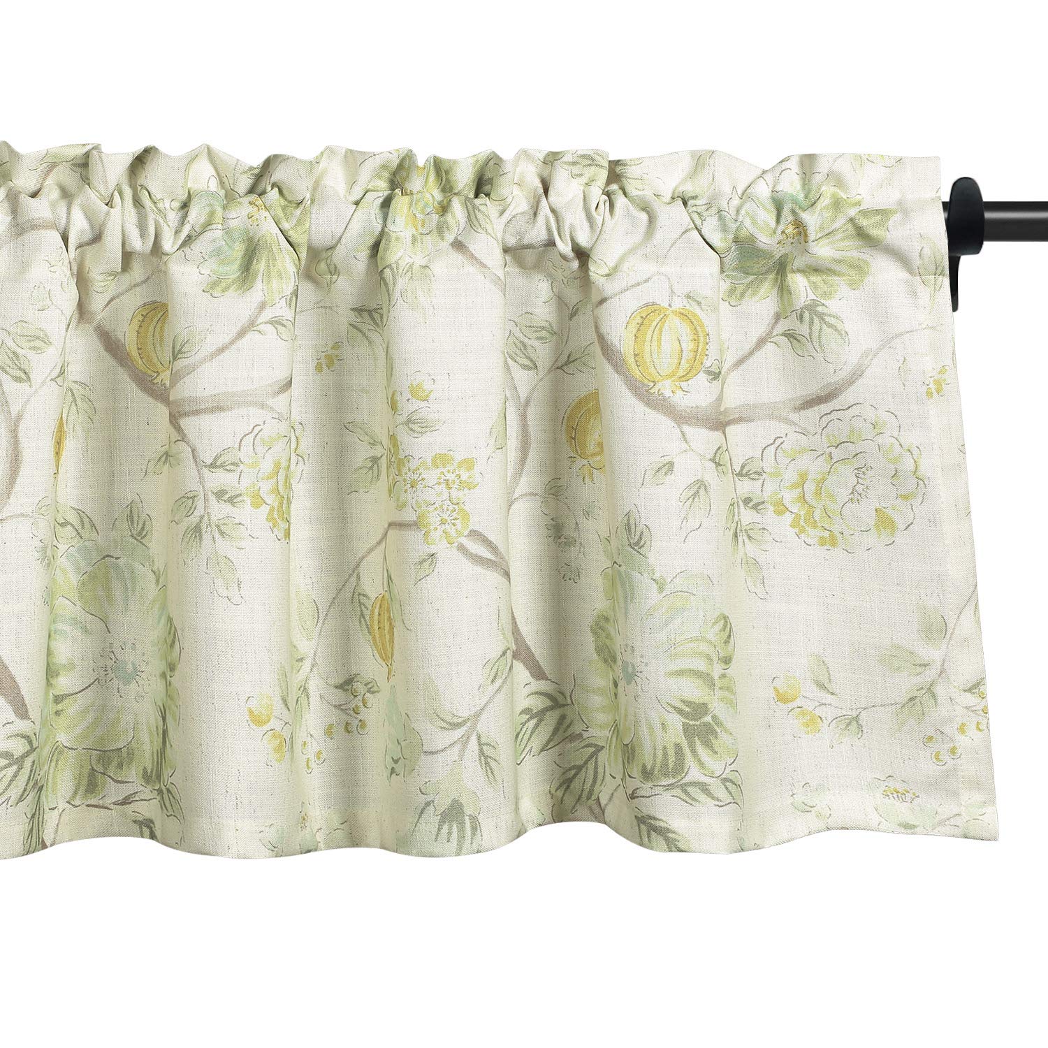 VOGOL Floral Printed Curtain Valance, Fresh Blossoms Small Curtains for Living Room, Rod Pocket Modern Window Valances for Dining Room, One Panel, 52x18, Green