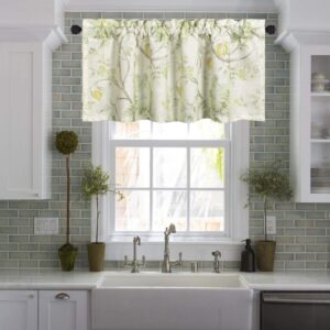 VOGOL Floral Printed Curtain Valance, Fresh Blossoms Small Curtains for Living Room, Rod Pocket Modern Window Valances for Dining Room, One Panel, 52x18, Green