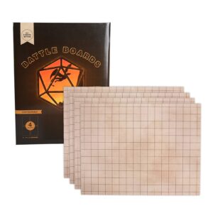 gsm brands battle mat with grid for dungeons role playing tabletop dragons game - 4 pack dry erase battle boards, non-skid back (17x13 inches each makes 34x26 board)