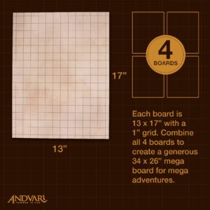 GSM Brands Battle Mat with Grid for Dungeons Role Playing Tabletop Dragons Game - 4 Pack Dry Erase Battle Boards, Non-Skid Back (17x13 Inches Each Makes 34x26 Board)