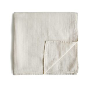 mushie muslin baby swaddle blanket | 100% organic cotton (fog)