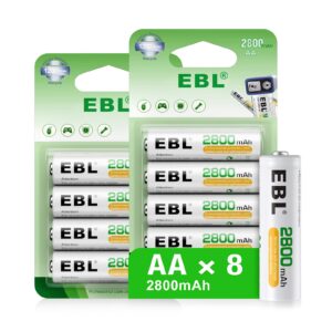 ebl rechargeable aa batteries 1.2v 2800mah precharged ni-mh aa battery new retail package, pack of 8