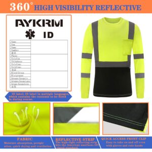 AYKRM High Visibility Shirts Safety T Shirt Reflective High Visibility hi vis Long Sleeve T Shirt (Yellow, XL)