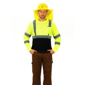 AYKRM High Visibility Shirts Safety T Shirt Reflective High Visibility hi vis Long Sleeve T Shirt (Yellow, XL)