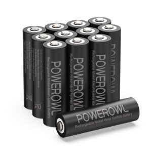 powerowl solar rechargeable aa batteries 2800mah, wide temperature range battery, excellent performance for solar garden lights, battery string lights, outdoor devices - recharge universal (12 count)