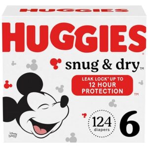 huggies size 6 diapers, snug & dry baby diapers, size 6 (35+ lbs), 124 count (2 packs of 62), packaging may vary