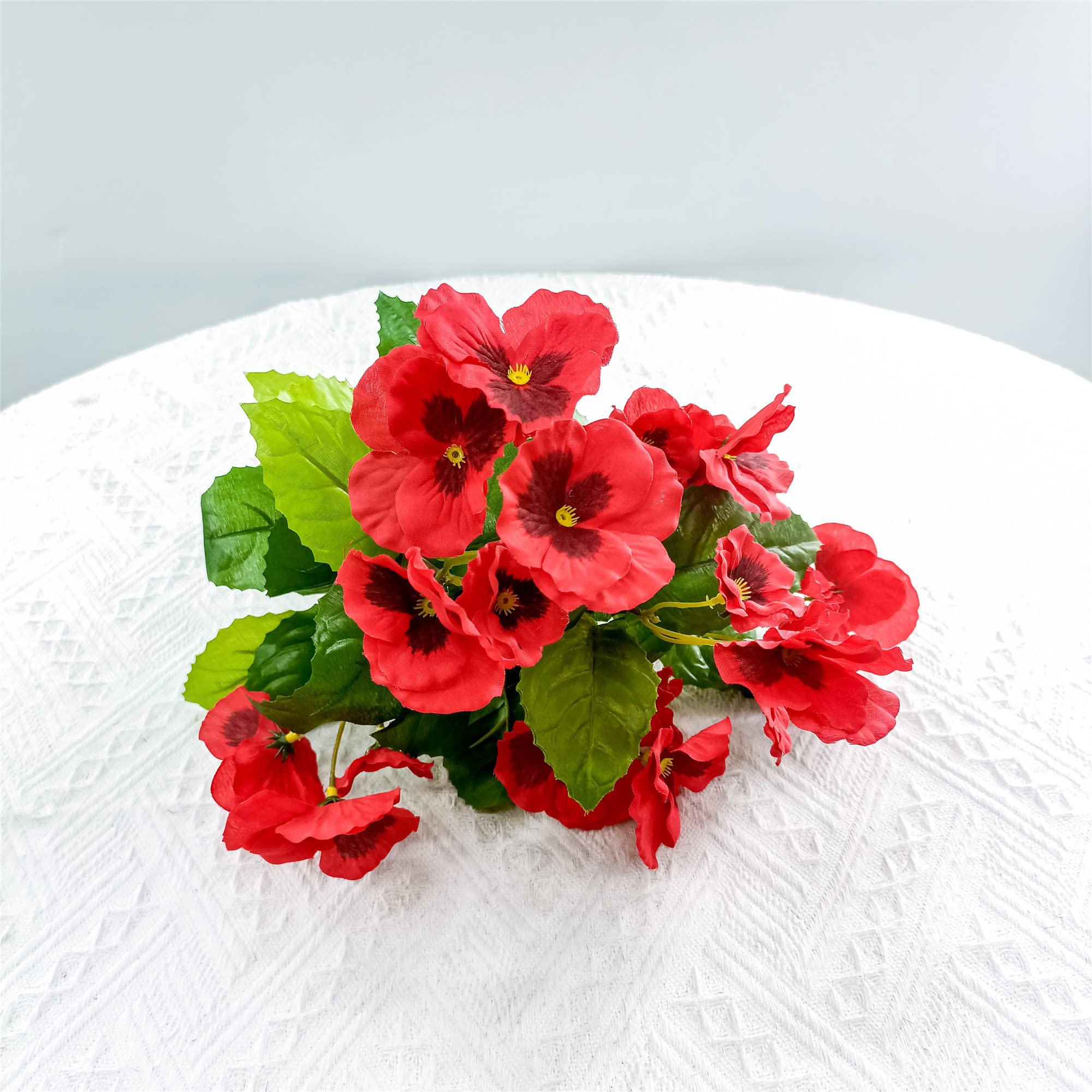 Mynse 2 Pieces 14.1" Silk Pansy Artificial Pansy Flowers for Home Indoor Garden Decoration (Red)