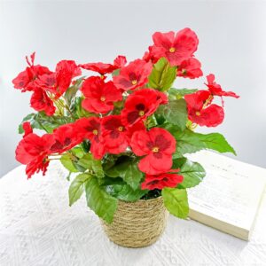 Mynse 2 Pieces 14.1" Silk Pansy Artificial Pansy Flowers for Home Indoor Garden Decoration (Red)