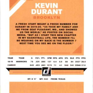 2019-20 Donruss Basketball #66 Kevin Durant Brooklyn Nets Official NBA Trading Card by Panini America