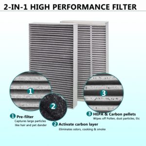 Lhari F1 Carbon Filter, Compatible with 3M Filtrete F1 Air Purifier C01 T02 FAP-C01-F1 FAP-T02-F1, Remove Allergen + Odor, 2-Pack