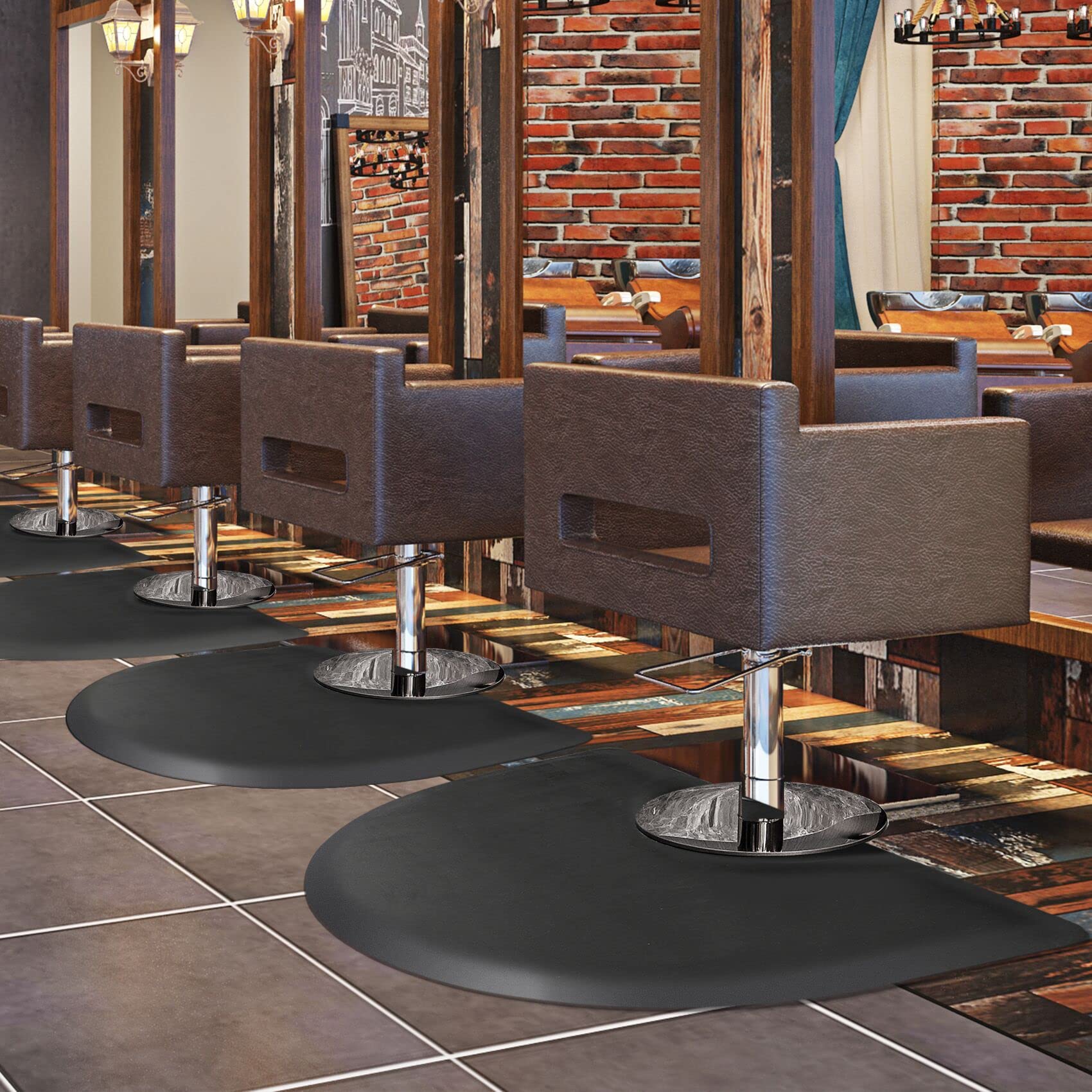 Salon mats for Hair Stylist 3′x5′ Barber Shop Salon Floor Chair Mat -Black Semi Circle Hair Stylist Station Mats -1/2" Thick Office Comfort Floor Mat