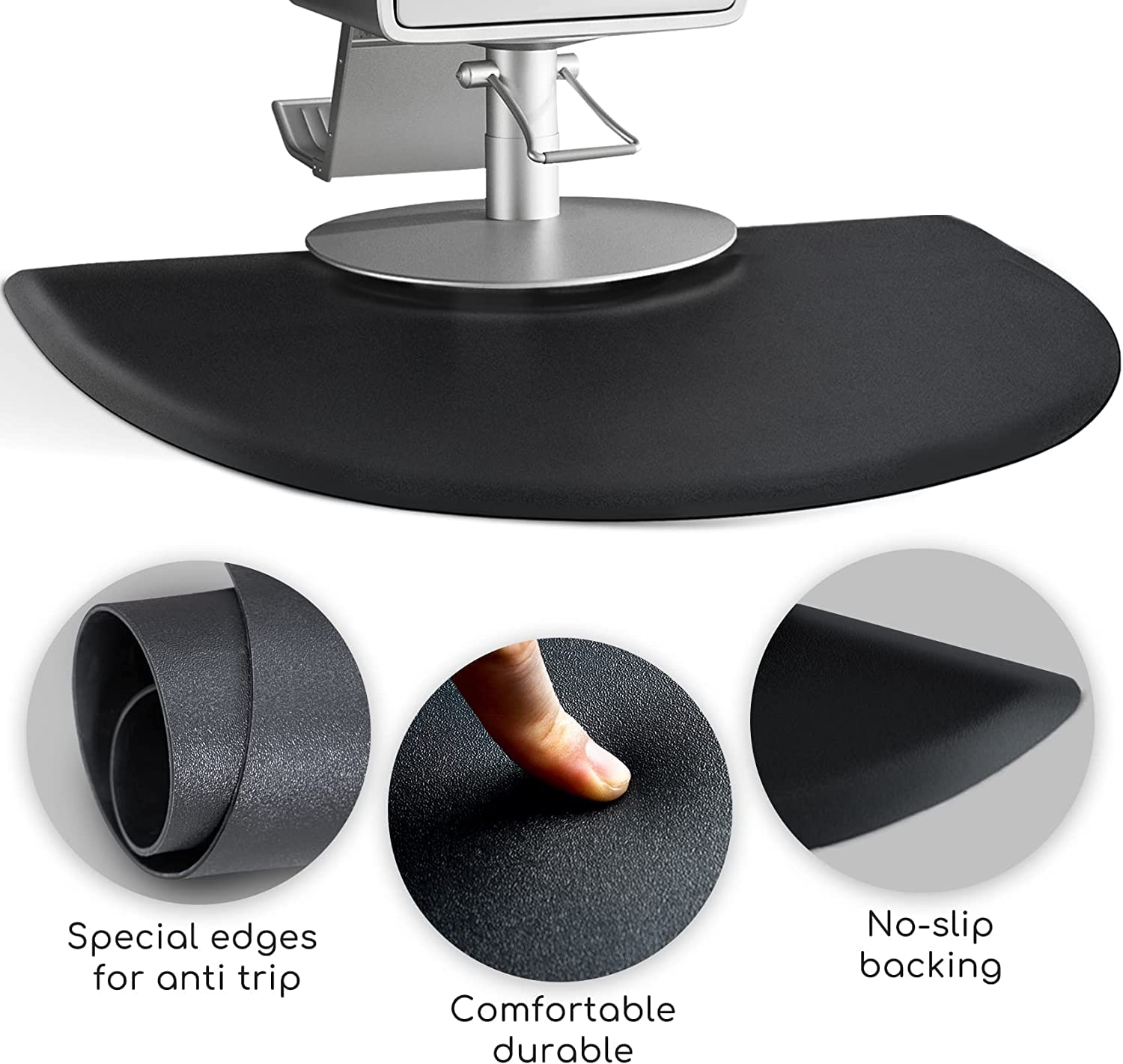 Salon mats for Hair Stylist 3′x5′ Barber Shop Salon Floor Chair Mat -Black Semi Circle Hair Stylist Station Mats -1/2" Thick Office Comfort Floor Mat