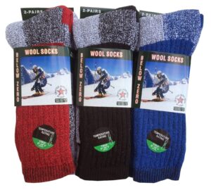 diamond star merino wool socks 6 pairs thermal socks insulated for cold weather winter socks for men & women 10-13 (3 black,1red,1grey,1royal blue)