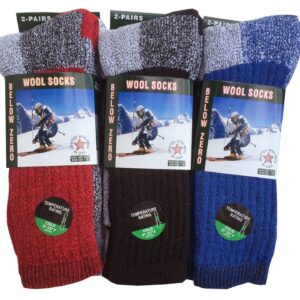 Diamond Star Merino Wool Socks 6 Pairs Thermal Socks Insulated for Cold Weather Winter Socks For Men & Women 10-13 (3 Black,1Red,1Grey,1Royal Blue)