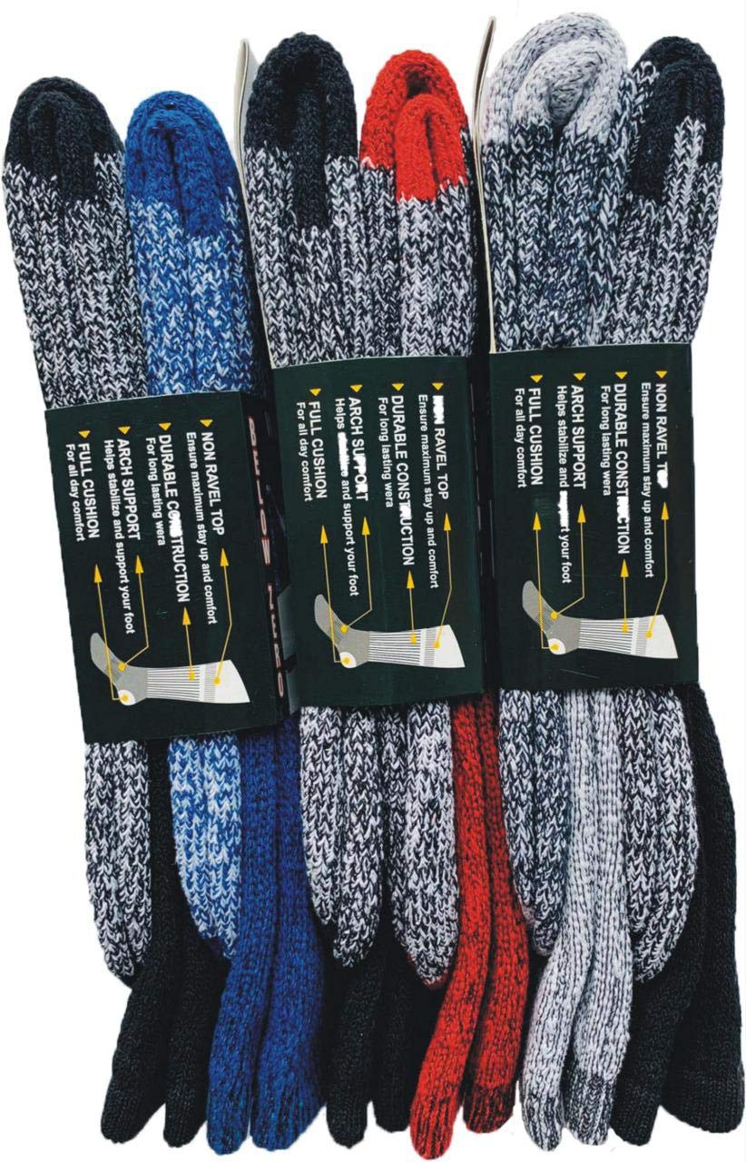 Diamond Star Merino Wool Socks 6 Pairs Thermal Socks Insulated for Cold Weather Winter Socks For Men & Women 10-13 (3 Black,1Red,1Grey,1Royal Blue)