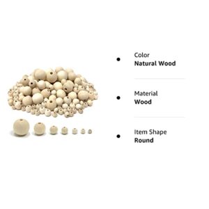 1000pcs Natural Wooden Beads, Round Wood Beads Unfinished Wooden Decorative Beads Loose Spacer Beads for Crafts Making 7 Sizes (20mm, 16mm, 14mm, 12mm,10mm, 8mm, 6mm)