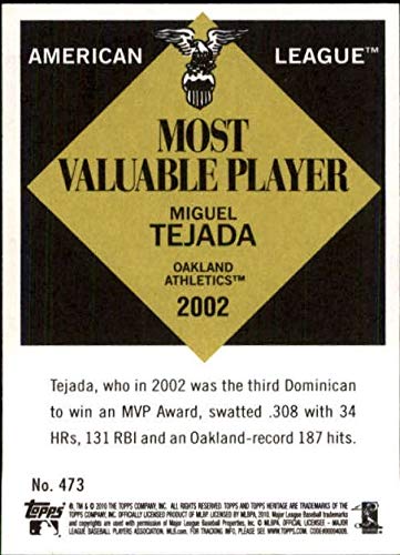 2010 Topps Heritage #473 Miguel Tejada Oakland Athletics (SP - Short Print) MLB Baseball Card NM-MT