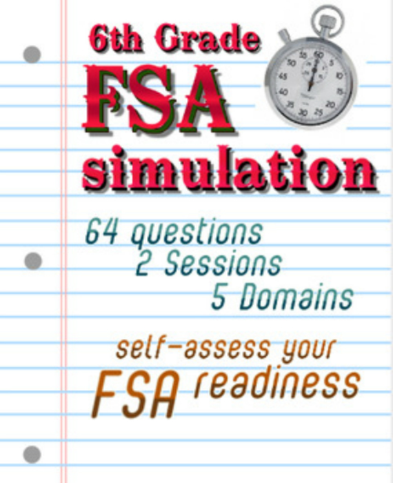 FSA Simulation for 6th Grade Math: 64 questions with answer key, answer sheet