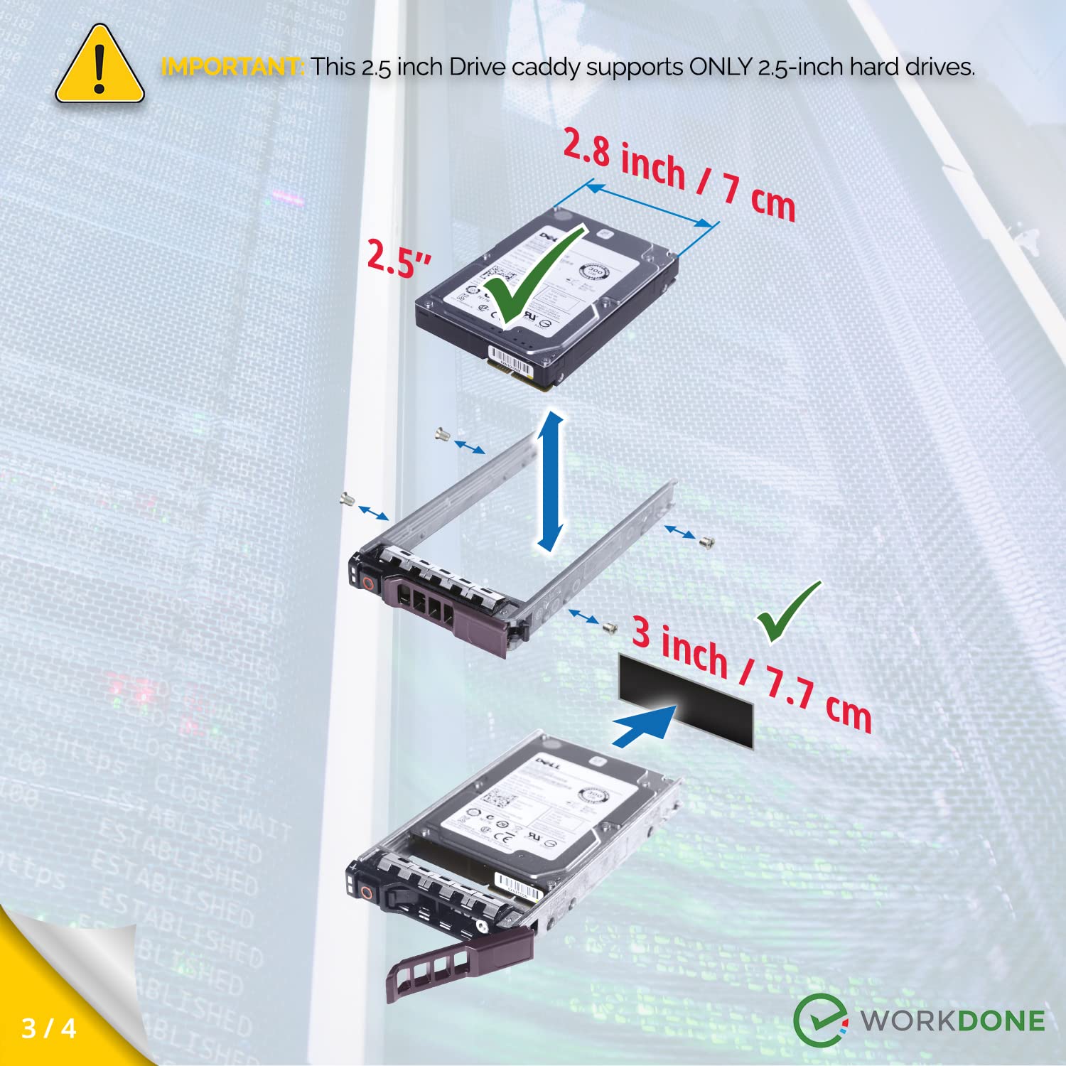 WORKDONE 12-Pack 2.5" Drive Caddy - G176J Compatible for Dell PowerEdge Servers T440 T640 R430 T430 R630 T630 R730xd R830 R930 T620 R720 R820 - Sled Sticker Labels - Manual - Additional Tray Screws