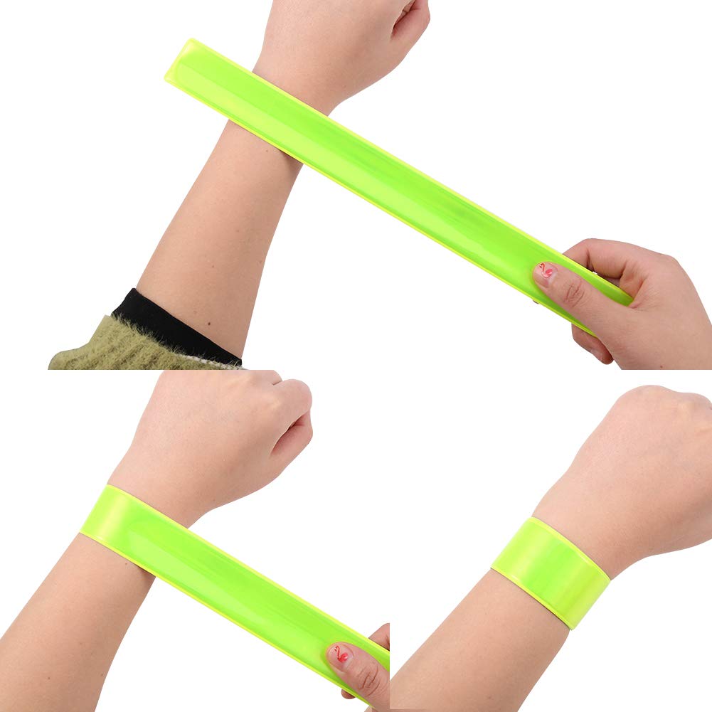 HEQUSigns 20 Pcs Reflector Snap Bands Fluorescent Slap Armbands Reflector Strips High Visibility Slap Safety Bands for Children Adults Boys and Girls When Cycling Running Jogging