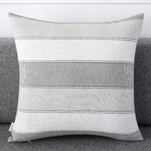 AmHoo Pack of 2 Farmhouse Stripe Check Throw Pillow Covers Set Case Cotton Linen Decorative Pillowcases Cushion Cover for Couch Bench Sofa 20x20Inch Light Grey Beige