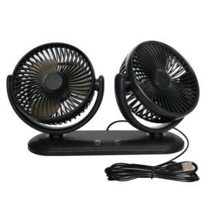 tripole car fan portable dual head electric vehicle mounted usb 300 degree rotation auto cooling fan 3 speed strong wind desk fan for dashboard suv rv truck sedan home office