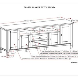 SIMPLIHOME Warm Shaker SOLID WOOD Universal TV Media Stand, 72 inch Wide, Farmhouse Rustic, Living Room Entertainment Center, Storage Shelves and Cabinets, for Flat Screen TVs up to 80 inches in White