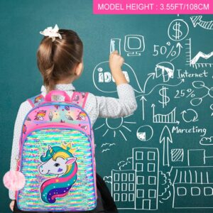 AGSDON 3PCS Unicorn Backpack for Girls, 16" Little Kids Sequin Preschool School Bookbag and Lunch Box