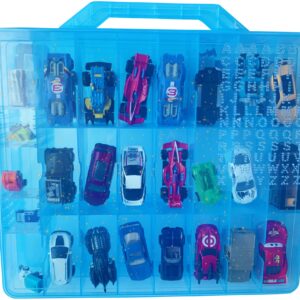 HOME4 Double Sided No BPA Toy Storage Container - Compatible with Mini Toys Brands, Small Dolls Hot Wheels Tools Crafts - Toy Organizer Carrying Case - 48 Compartments (Blue)