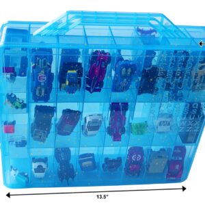 HOME4 Double Sided No BPA Toy Storage Container - Compatible with Mini Toys Brands, Small Dolls Hot Wheels Tools Crafts - Toy Organizer Carrying Case - 48 Compartments (Blue)