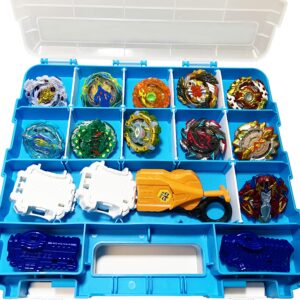 HOME4 Double Sided No BPA Toy Display Storage Container Box - Compatible with Mini Toys, Small Dolls, Tools Beyblade - Heavy Duty Organizer Carrying Case - 34 Adjustable Compartments (Blue)