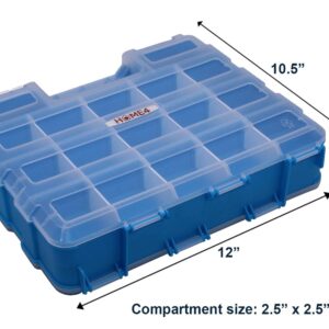 HOME4 Double Sided No BPA Toy Display Storage Container Box - Compatible with Mini Toys, Small Dolls, Tools Beyblade - Heavy Duty Organizer Carrying Case - 34 Adjustable Compartments (Blue)