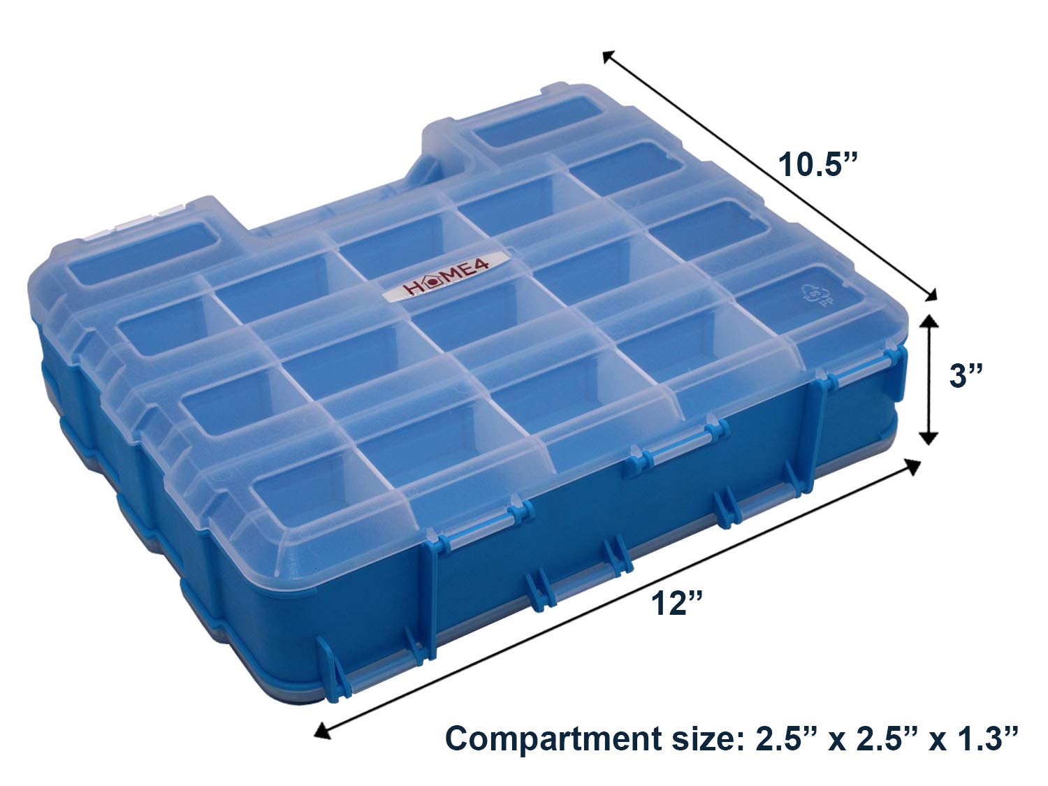 HOME4 Double Sided No BPA Toy Display Storage Container Box - Compatible with Mini Toys, Small Dolls, Tools Beyblade - Heavy Duty Organizer Carrying Case - 34 Adjustable Compartments (Blue)