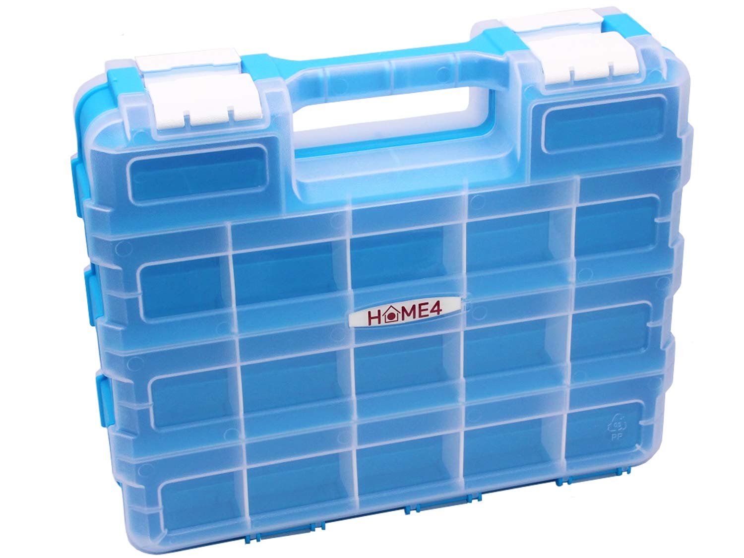 HOME4 Double Sided No BPA Toy Display Storage Container Box - Compatible with Mini Toys, Small Dolls, Tools Beyblade - Heavy Duty Organizer Carrying Case - 34 Adjustable Compartments (Blue)